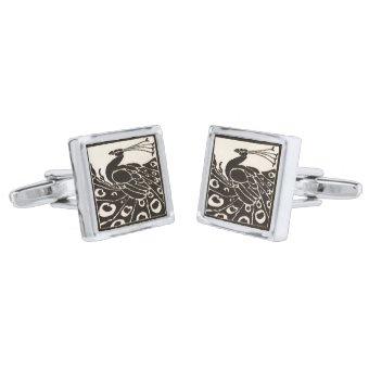 ELEGANT BLACK WHITE PEACOCK SILVER CUFFLINKS | Zazzle