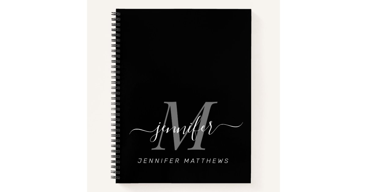 Elegant Black White Personalized Monogram Name Notebook | Zazzle