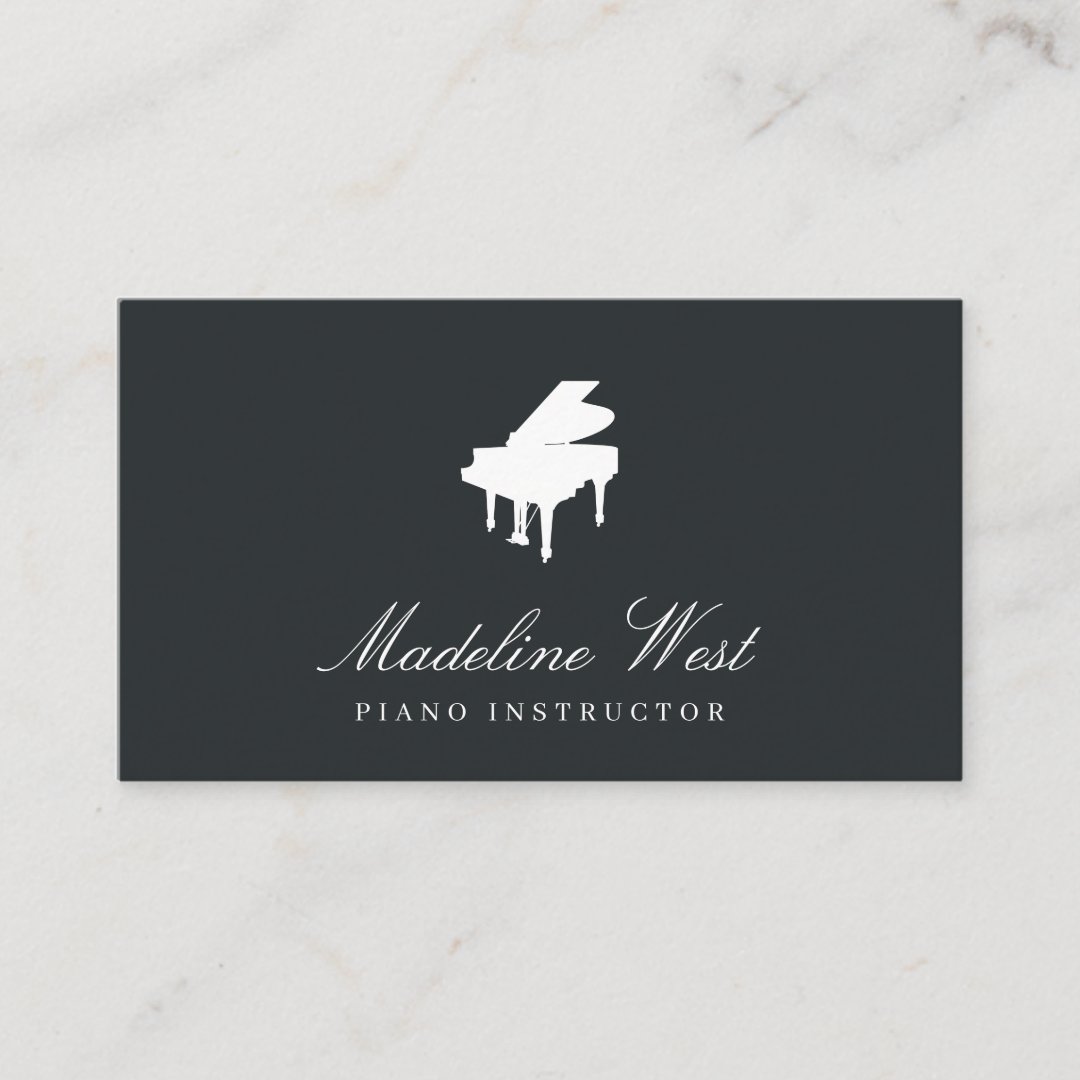 Elegant Black & White Piano Instructor Business Card | Zazzle