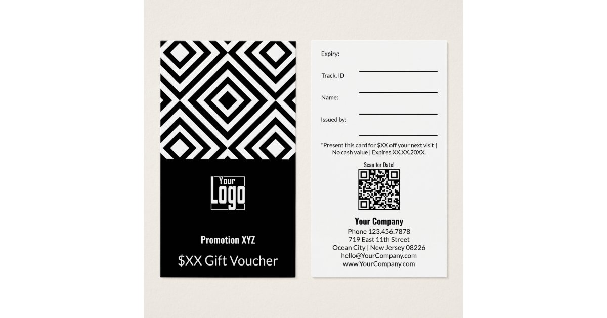 Elegant Black White Promotional Gift Voucher Card | Zazzle
