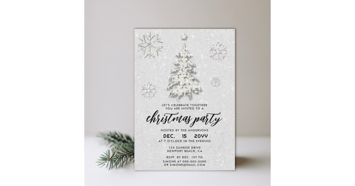 Elegant Black White Rhinestones Winter Christmas Invitation | Zazzle