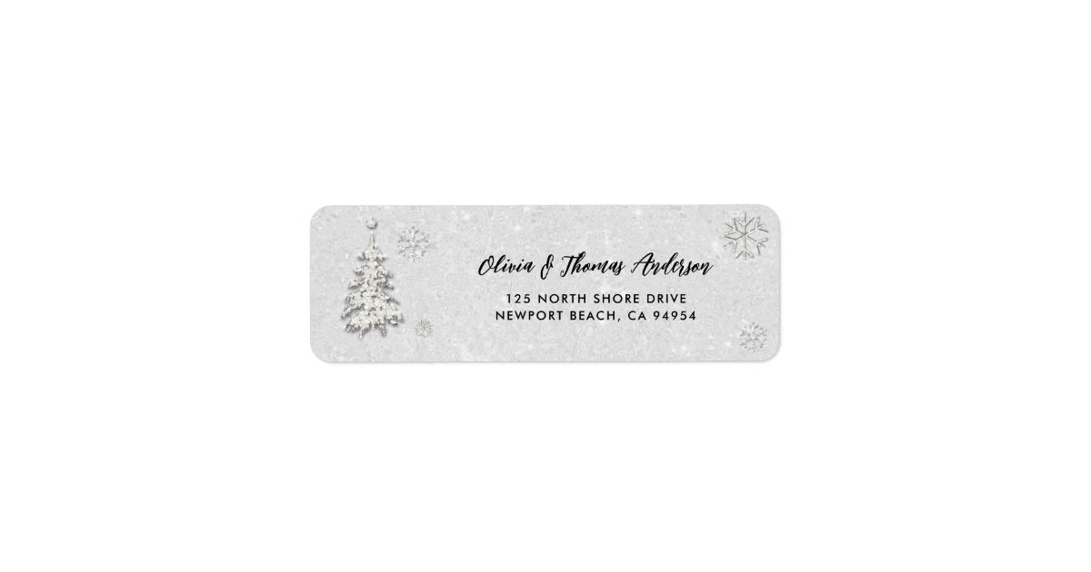 Elegant Black White Rhinestones Winter Christmas Label | Zazzle