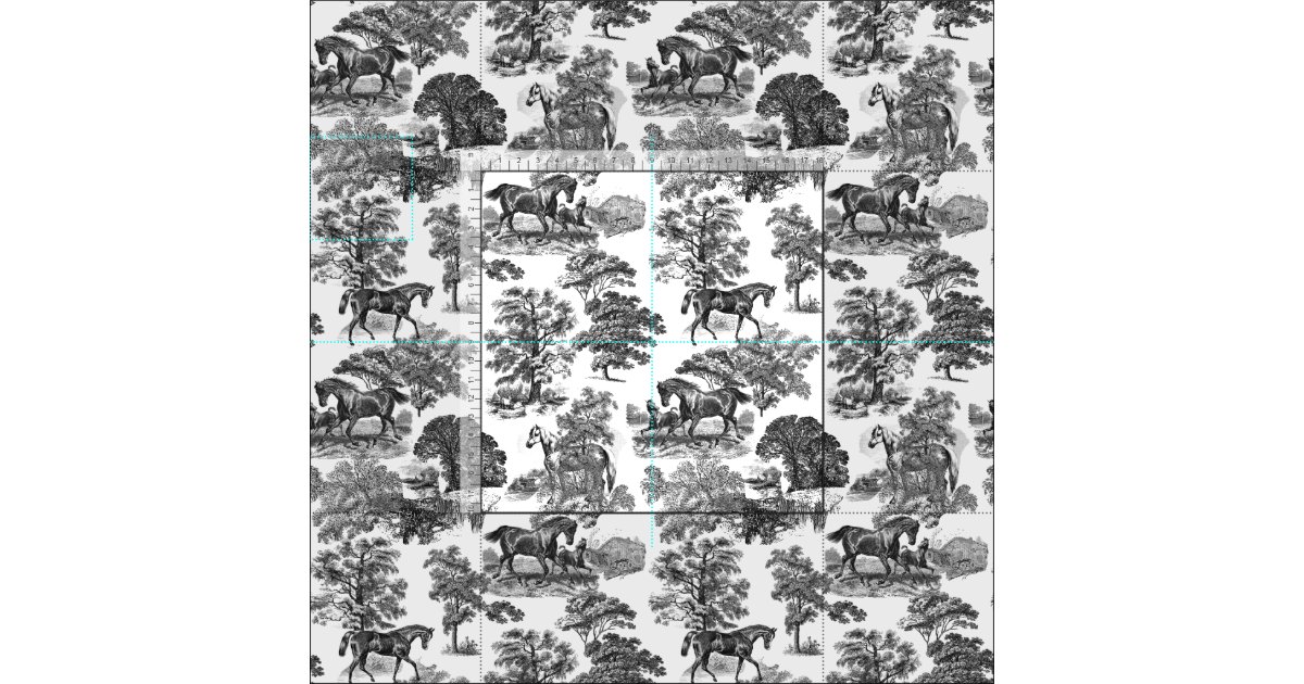 Elegant Black White Rustic Horses Toile Fabric | Zazzle