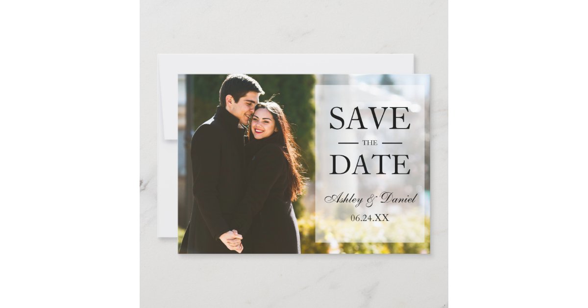 Elegant Black & White Save The Date Overlay Photo | Zazzle