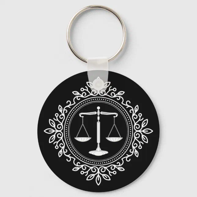 Elegant Black White Scales of Justice Keychain | Zazzle