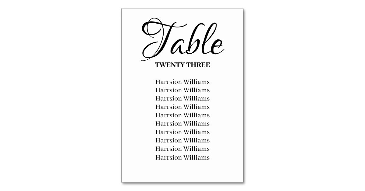 Elegant Black white script custom text Wedding Table Number | Zazzle