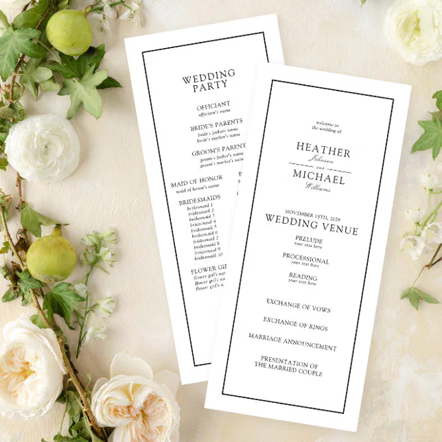 Elegant Black & White Script Typography Wedding Program | Zazzle