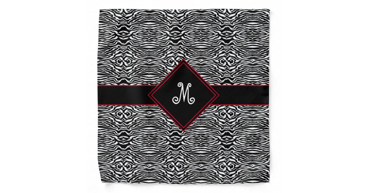 Elegant Black White Stripe Modern Monogram Bandana | Zazzle