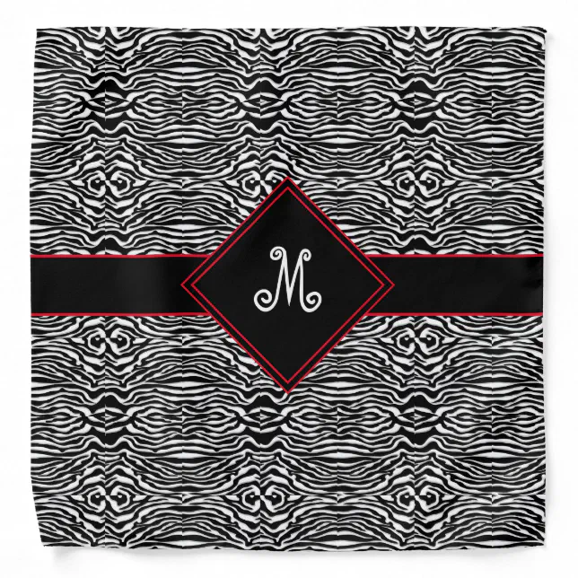 Elegant Black White Stripe Modern Monogram Bandana | Zazzle