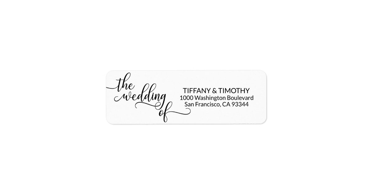 Elegant Black White THE WEDDING OF Return Address Label | Zazzle