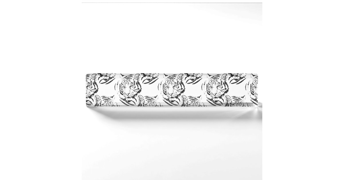 Elegant Black & White Tiger Head Print Design Desk Name Plate | Zazzle