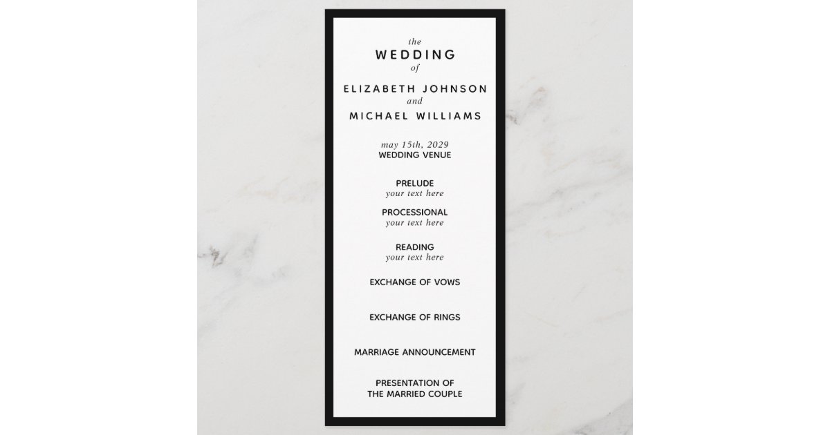 Elegant Black & White Typography Wedding Program | Zazzle