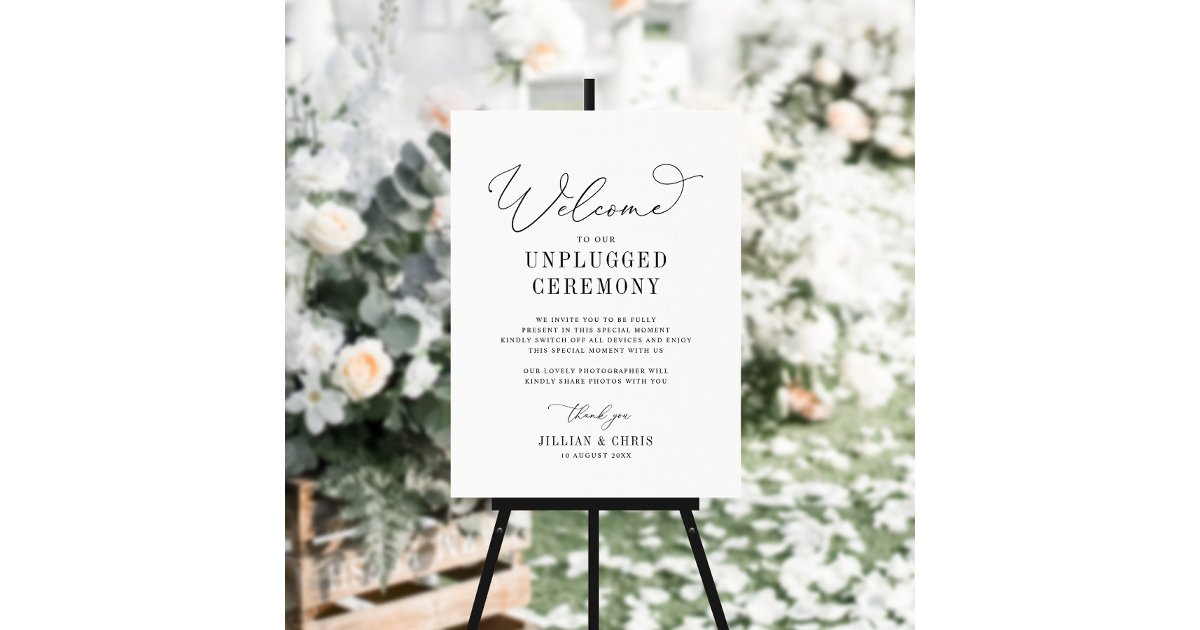 elegant black & white unplugged ceremony sign | Zazzle