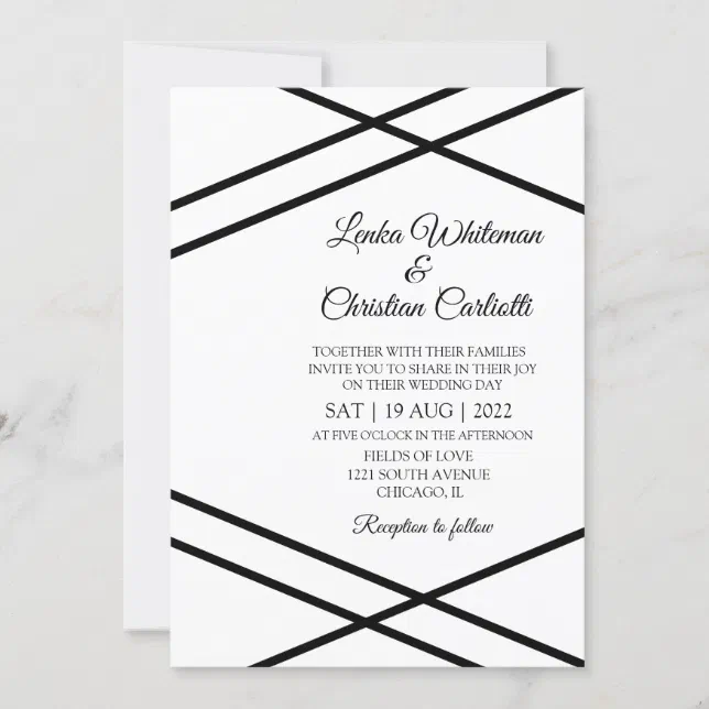 Elegant Black White Wedding Invitation | Zazzle