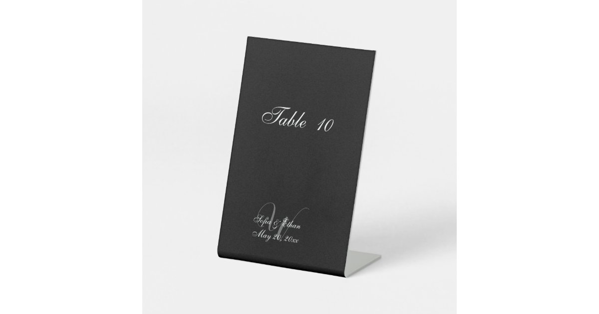 Elegant Black White Wedding Monogram Table Numbers Pedestal Sign | Zazzle