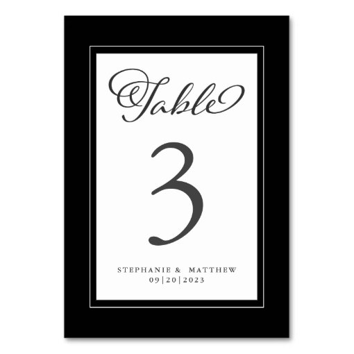 Elegant Black & White Wedding Reception Table Number | Zazzle