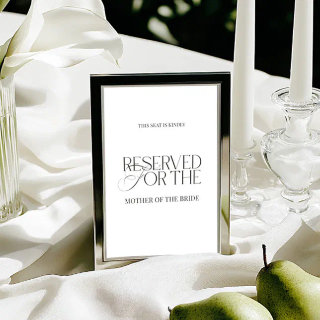 Elegant Black & White Wedding Reserved Seat Sign Card | Zazzle