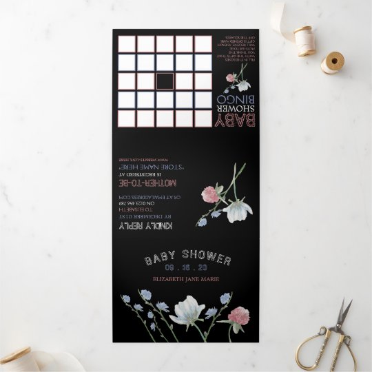 Elegant Black, Wildflower Baby Shower Suite Tri-Fold Invitation ...