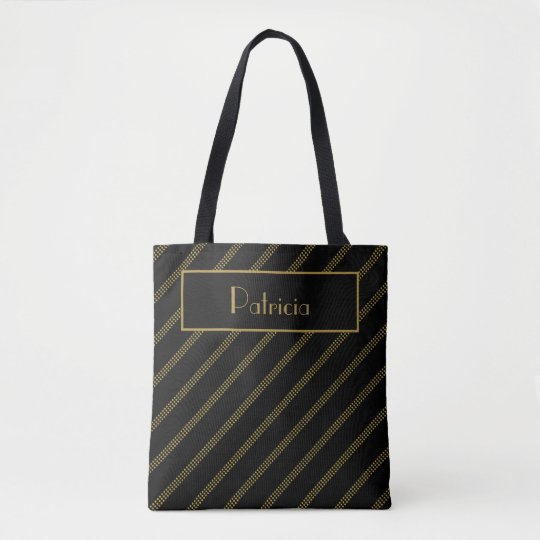 Elegant Black With Diagonal Dotted Golden Lines Tote Bag | Zazzle.com