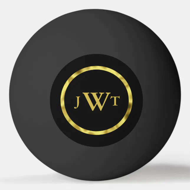 Elegant Black with Faux Gold Monogram Ping Pong Ball | Zazzle