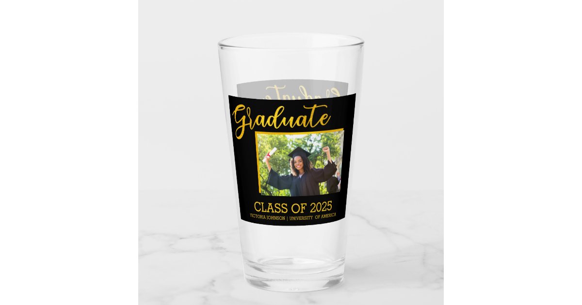 Elegant Black with Gold Glitter Graduate Photo Glass | Zazzle