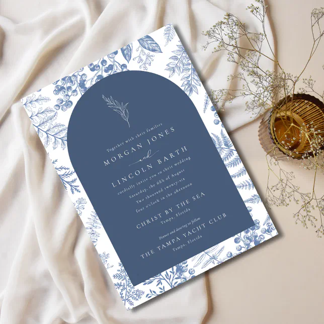 Elegant Bloom French Blue Floral Wedding Invitation | Zazzle