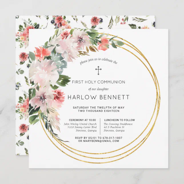 Elegant Blossoms First Holy Communion Invitation | Zazzle