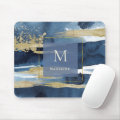 Elegant Blue | Abstract Gold with Monogram Mouse Pad | Zazzle