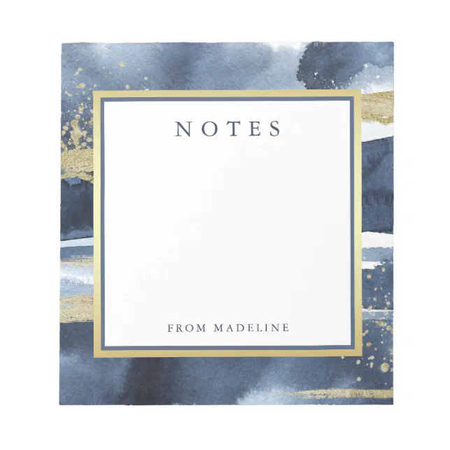 Elegant Blue | Abstract Gold with Monogram Notepad | Zazzle