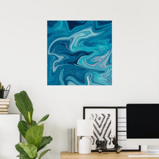 Elegant Blue Abstract Ripple | Poster | Zazzle