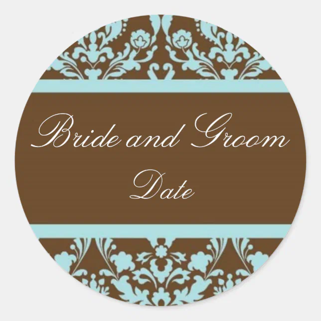 Elegant Blue and Brown Wedding Favor Sticker | Zazzle