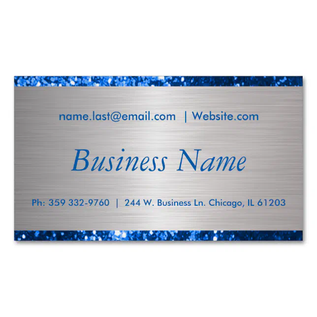 Elegant Blue and Brush Silver Steel Magnetic Business Card | Zazzle