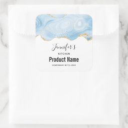 Elegant Blue and Gold Agate Border Kitchen Square Sticker | Zazzle