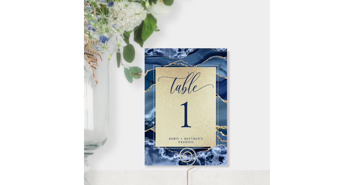 Elegant Blue and Gold Agate Crystal Table Number | Zazzle