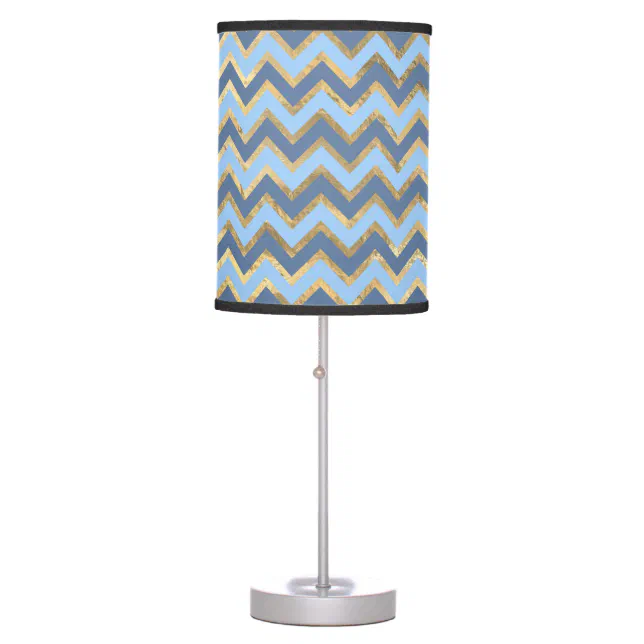 Elegant Blue and Gold Chevron Pattern Table Lamp | Zazzle