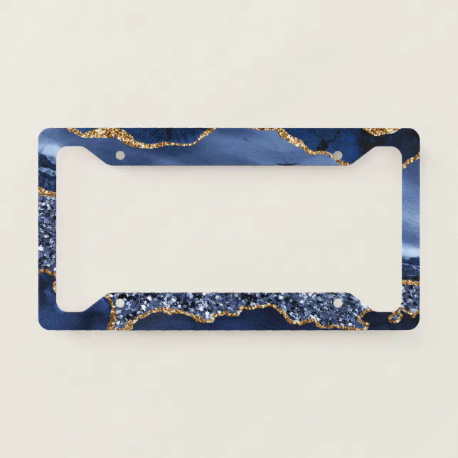 Elegant Blue and Gold Glitter Ocean Agate License Plate Frame | Zazzle