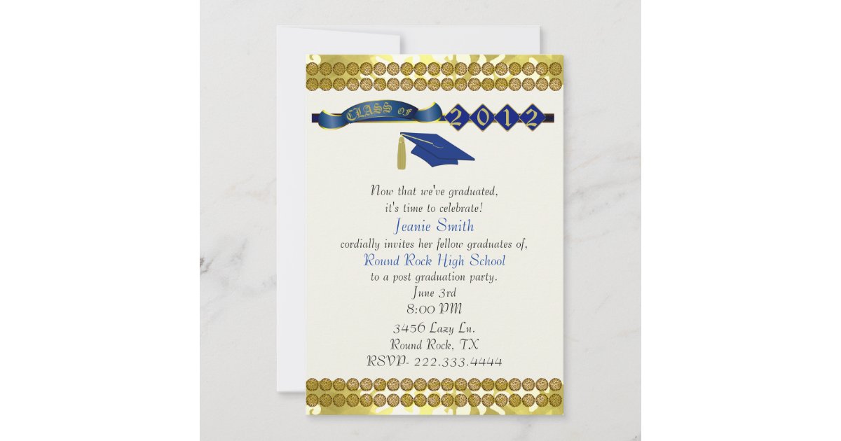 Elegant Blue and Gold Graduation Party Invitation | Zazzle