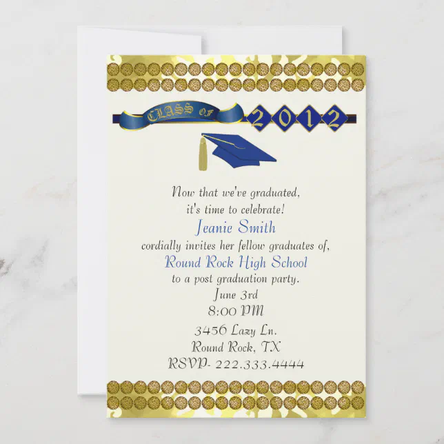 Elegant Blue and Gold Graduation Party Invitation | Zazzle