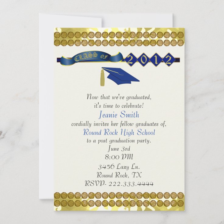 Elegant Blue and Gold Graduation Party Invitation | Zazzle