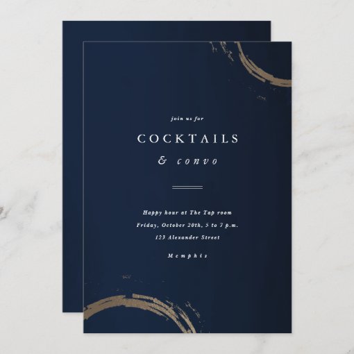 Elegant Blue and Gold Happy Hour Invitation | Zazzle