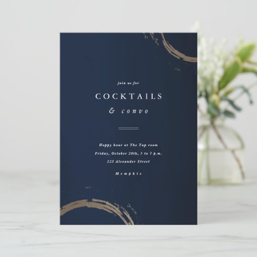 Elegant Blue and Gold Happy Hour Invitation | Zazzle