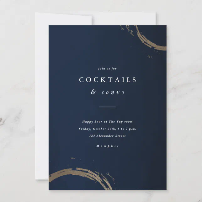 Elegant Blue and Gold Happy Hour Invitation | Zazzle