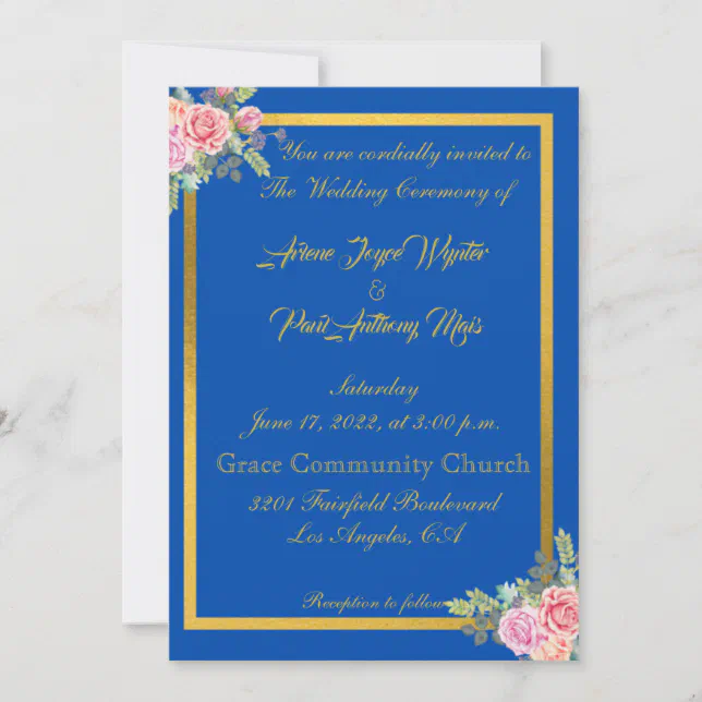 Elegant Blue and Gold Invitation | Zazzle
