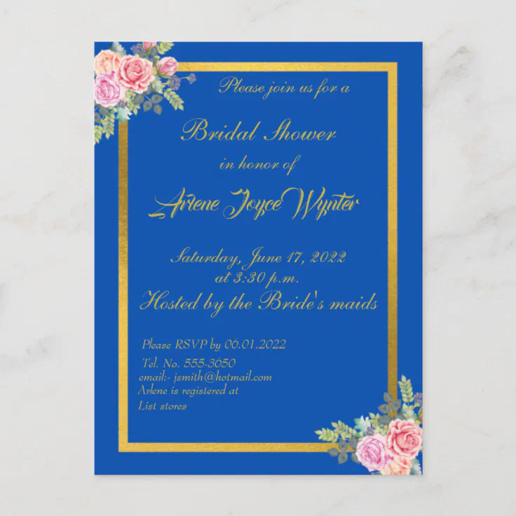 Elegant Blue and Gold Invitation | Zazzle