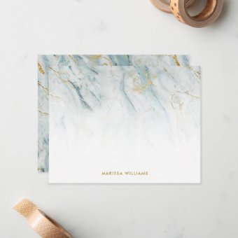 Elegant Blue and Gold Marble Texture Note Card | Zazzle