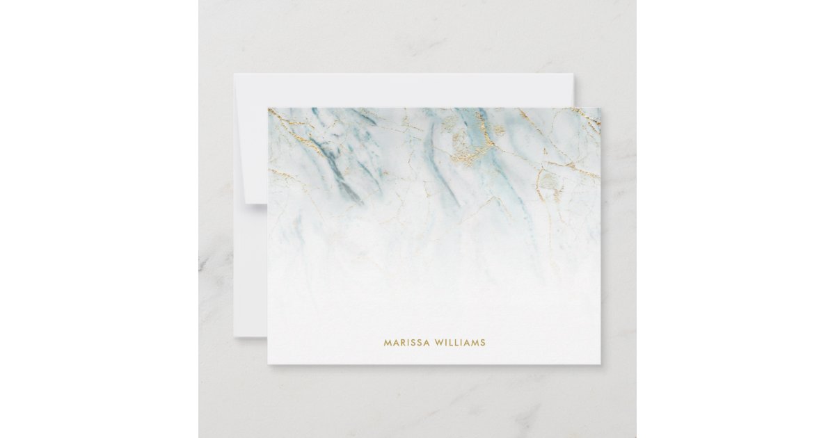 Elegant Blue and Gold Marble Texture Note Card | Zazzle