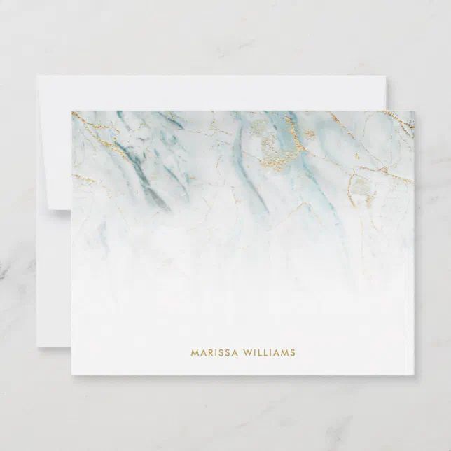 Elegant Blue and Gold Marble Texture Note Card | Zazzle