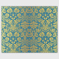 Elegant Blue and Gold Royal Damask Pattern Wrapping Paper | Zazzle