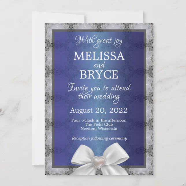 Elegant blue and gray wedding invitation | Zazzle