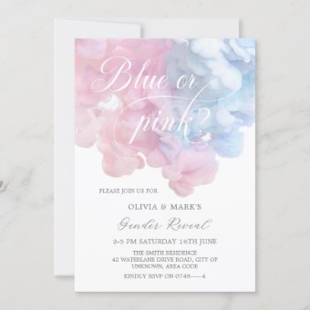 Elegant blue and pink smoke Baby Gender Reveal Invitation | Zazzle